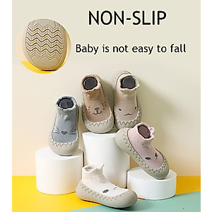 Infant Baby Boy Girls Socks Shoes Anti Slip Floor Socks with Soft Rubber Bottom Newborn Sock Boots for 0-3 age (S (13-18 Months), Khaki)