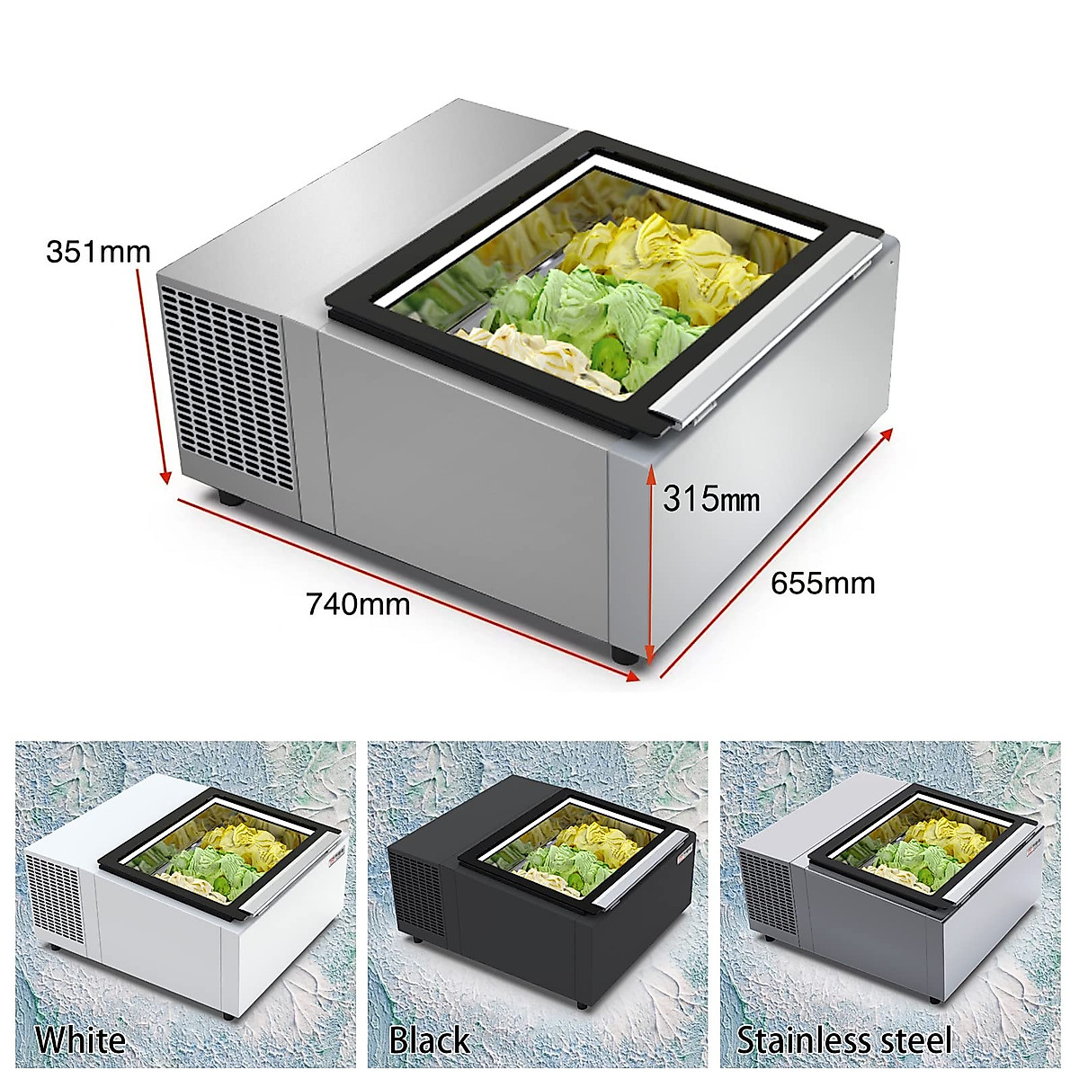 Mvckyi Commercial Display Refrigerator, Countertop 3 1/3GN PAN Hard Ice Cream Dipping Cabinet Chest Refrigerated, White Gelato Ice Cream Freezer Display Refrigerators with LED Lighting