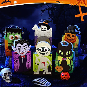 Lincia 24 Pcs Halloween Treat Bags Halloween Candy Bags Bulk Different Shaped Halloween Bags with Handle Wrap Bags for Trick or Treat Party Decor Holiday Birthday Party Favor Goodie Snack