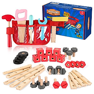 WORKPRO Wooden Building Toy Tools Set, 43 Pcs Building Toy Set Creative&Educational Construction Toy, Great Gift for Toddlers 3+