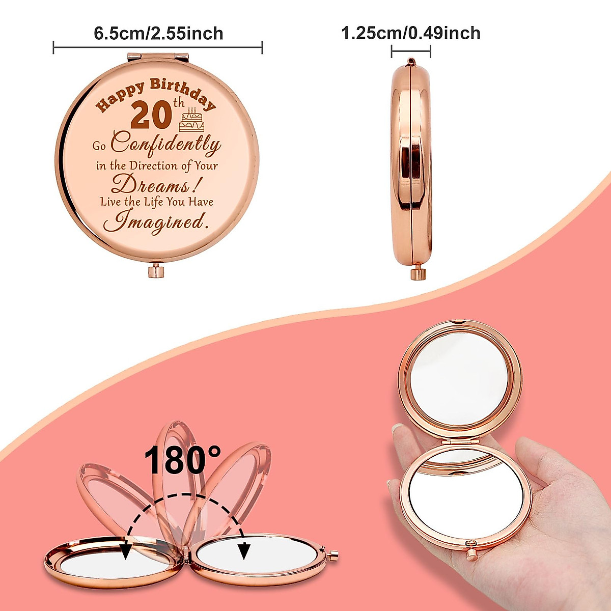 20 Year Old Birthday Gifts for Her Compact Makeup Mirror 20th Birthday Gifts for Girls Inspirational Birthday Gift for Daughter Granddaughter Turning 20 Gifts for Niece Friend Folding Makeup Mirror