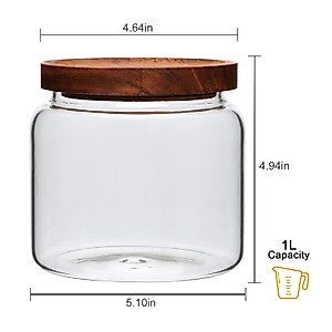 Datttcc Glass Canister set, Large Glass Jars with Airtight Lid Set of 3,Glass Food Containers Wooden Lids for Kitchen Pantry for Flour,Noodle,Egg,Coffee,Tea(1L/2L/3L)