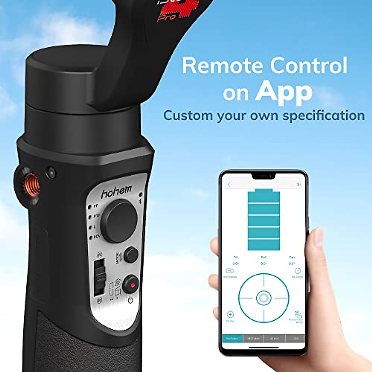 3 Axis Gimbal Stabilizer, Handheld Tripod Mount for Video Recording, Bluetooth Control, Compatible with YI Cam, Insta 360, Sony RX0, Gopro Hero 11/10/9/8/7/6/5, Osmo Cameras, hohem iSteady Pro4
