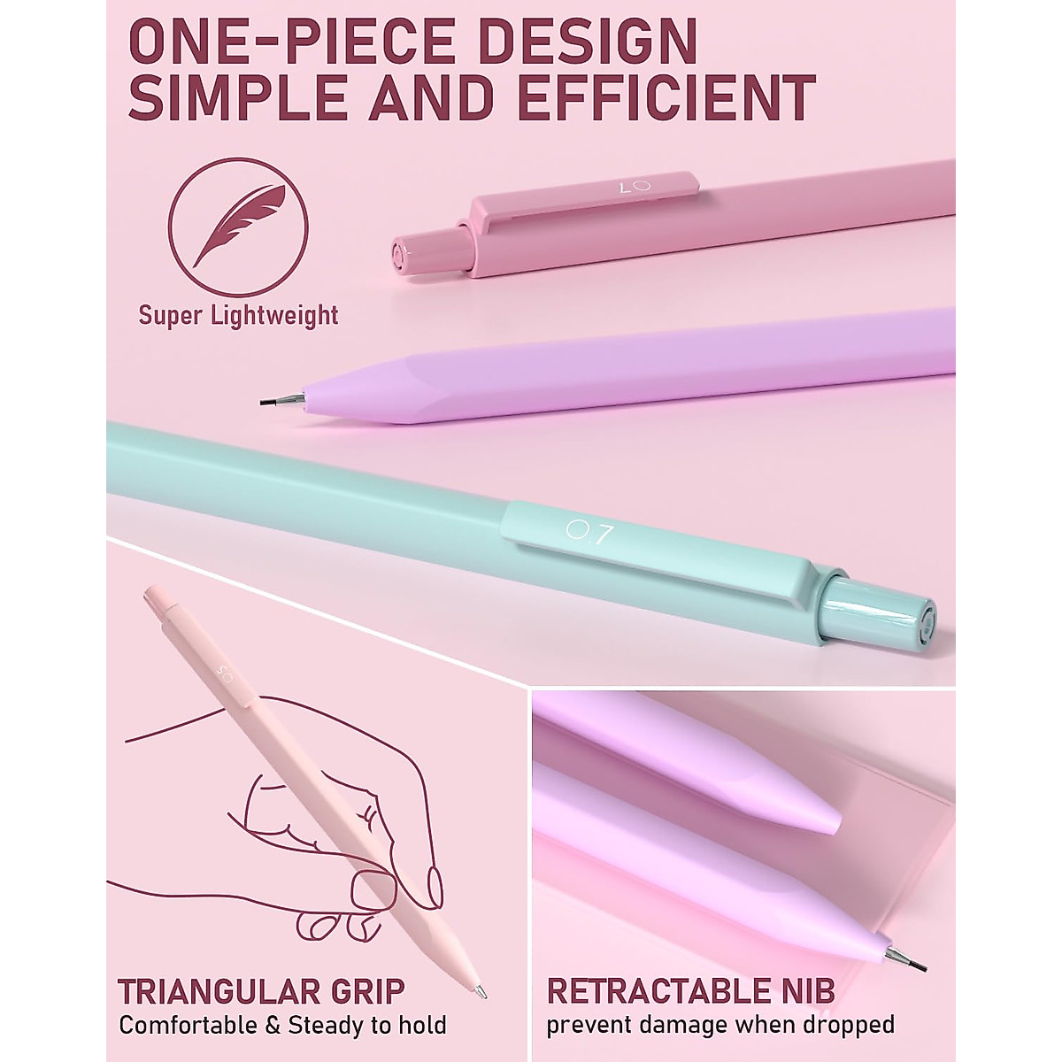 Smallbudi 6PCS 0.7 mm Mechanical Pencils Set with Case, Cute Pastel Mechanical Pencil with 360PCS HB Lead Refills, 3 Eraser, Aesthetic School Supplies Pencils for Drafting Writing Drawing Sketching