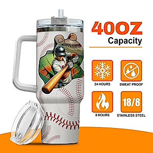 99WHALE Baseball Hustle Hit, Simple Life Women Tumblers White Handle Modern Insulated Swig Cup Red Boys Men For, Baseball Gifts, Tumbler 40 Oz With Handle Lid And Straw