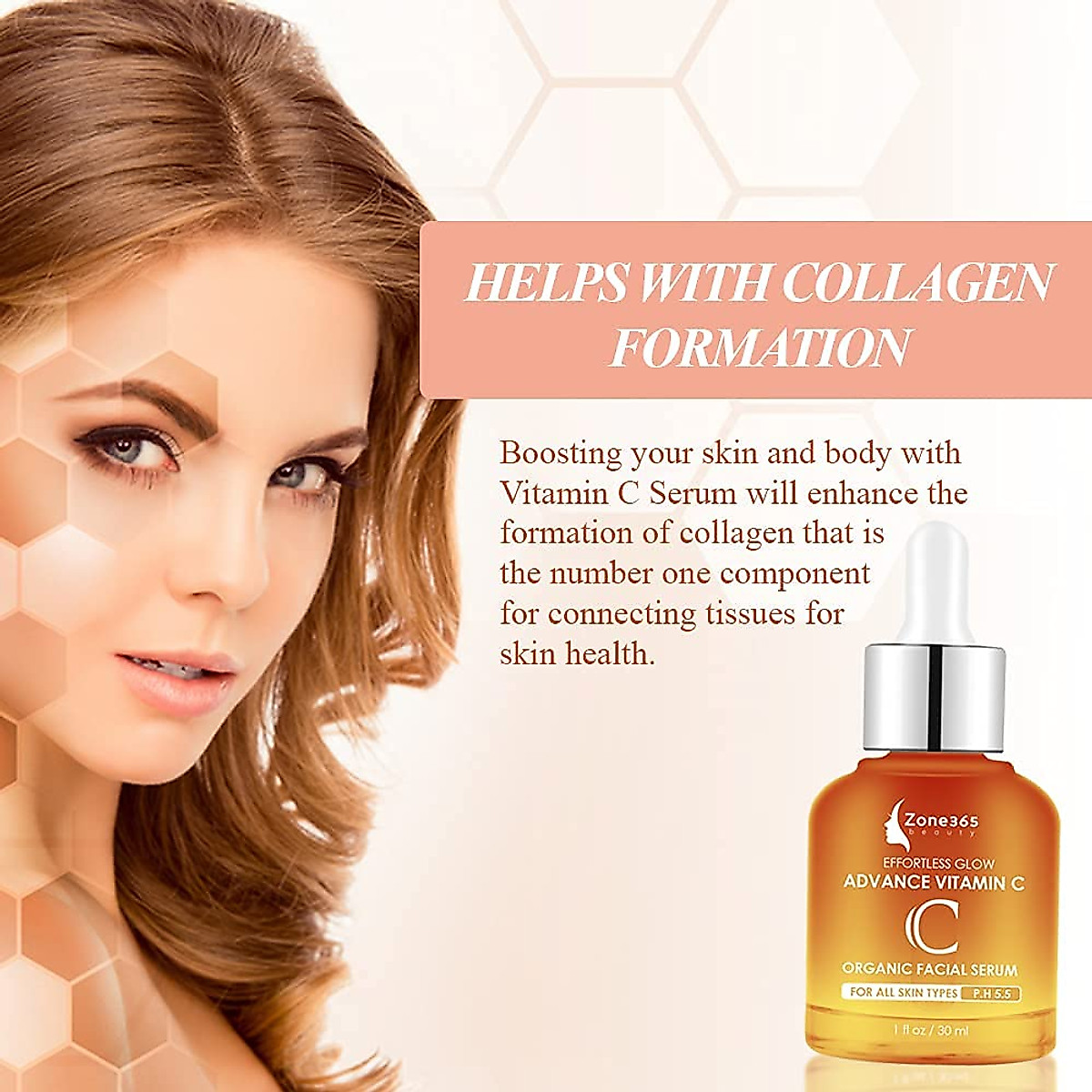 Zone - 365 Vitamin C Topical Face Serum with Hyaluronic Acid, Vitamin E, and Retinol to Remove Dark Spot - 1fl oz