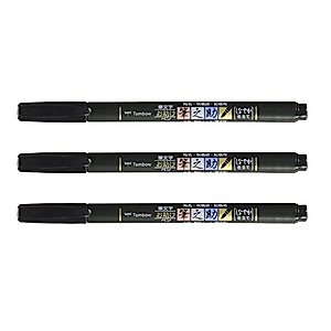 Tombow Fudenosuke Brush Pen for Lettering Calligraphy, Black, Soft Tip (GCD-112) - Pack of 3