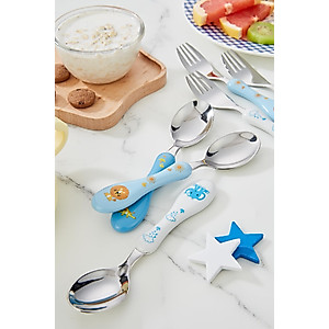 ANNOVA Kids Silverware 6 Pieces Set Children's Flatware - Stainless Steel Cutlery - 3 x Safe Forks, 3 x Dinner Spoons - Safe Toddler Utensils Without Knives for Lunch Box BPA Free (Blue)