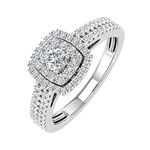 1/2 Carat Double Halo Diamond Ring in 10K White Gold (Ring Size 7.5)
