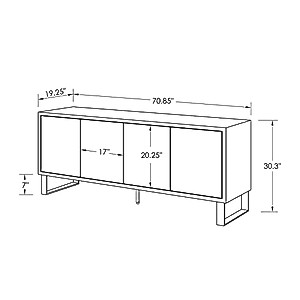 Zuri Furniture Modern Neve Sideboard in White High Gloss Lacquer with Polished Stainless Steel Legs
