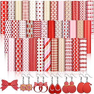 36 Pieces Christmas Faux Leather Sheets Glitter Faux Leather Fabric Snowflake Snowman Printed Christmas Fabric Synthetic Leather Sheet for DIY Christmas Craft Making, 8.3 x 6.3 Inch (Cute)