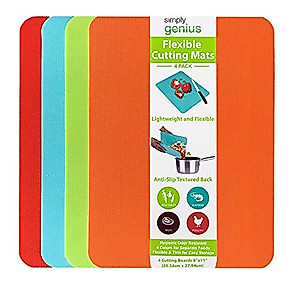 Simply Genius Plastic Cutting Boards for Kitchen - Color Coded Chopping Board Set - Flexible Cutting Mats for Meat & Vegetables - Dishwasher Safe, Non-Slip, BPA Free (4-Pack Multicolor, 8"x11")