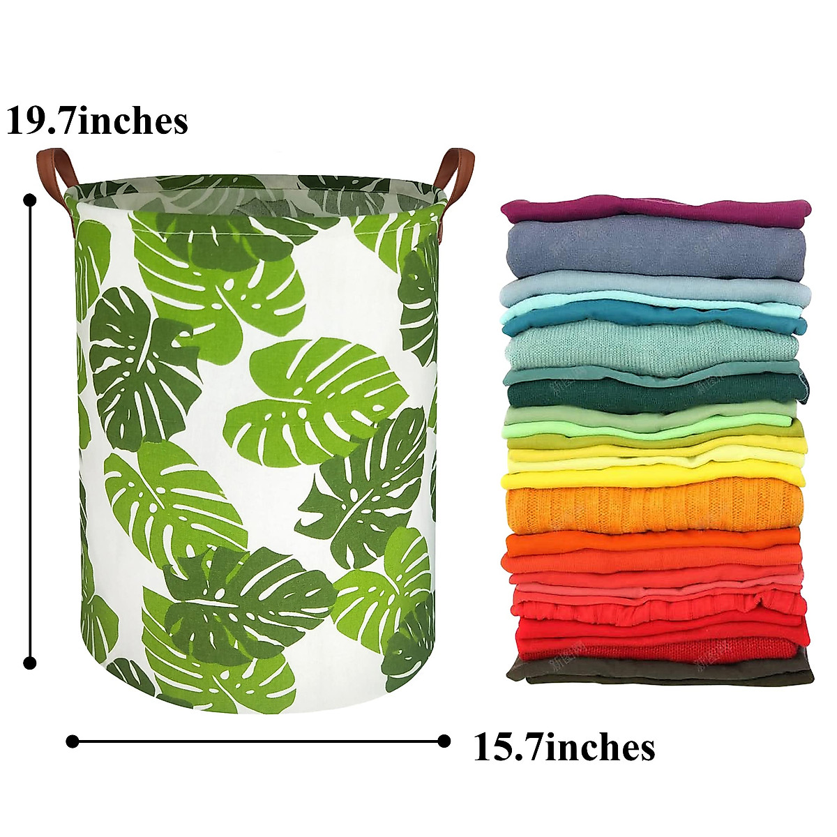 HIYAGON Laundry Baskets,Collapsible Hamper, Canvas Fabric Laundry Hamper,for Toy Organizer Bins,Gift Baskets, Bedroom, Clothes, Nursery,Kids,Boys (Green Leaf)