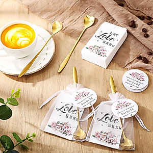 Skybooly 50 Set Tea Party Bridal Shower Favors Tea Bags Tea Packets Kraft Paper Envelopes Heart Spoon Mini Coffee Spoons with Thank You Card and Organza Bag Wedding Souvenirs Tea Party Favor for Guest