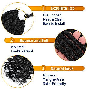 Goddess Locs Crochet Hair 6 Packs 16 Inch Straight Faux Locs Crochet Hair for Black Women, Crochet Pre-Looped Curly Hair Soft Faux Locs Synthetic Braiding Hair Extensions (16 Inch, 6 Packs, 1B#)