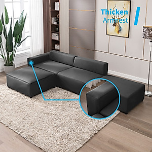 Mjkone Oversized Convertible L Shape Sectional Sofa Couch, Modular Sofa with Reversible Ottoman, Upholstered Sectional Couch for Living Room Apartment, Dark Gray