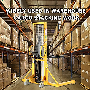 Xilin Manual Pallet Stacker 1100lbs Capacity 63" Lift Height with Straddle Legs Adjustable Forks