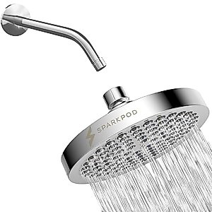 SparkPod Chrome High-Pressure Rain Shower Head + Matching 9" Shower Arm with Flange - 1-min Installation