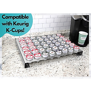 Polar Whale 2 Brushed Stainless Steel Coffee Pod Organizer Storage Tray Counter Stand or Wall Mount Compatible with Keurig K-Cup KCup for Kitchen Home Office Waterproof 19 x 14.5 Inches Each Holds 48