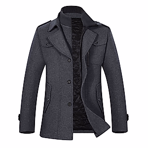 APTRO Men's Pea Coat Wool Jacket Windbreaker Single Breasted Winter Coat 1108 Dark Grey M