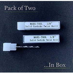 2/Pack Solid Carbide Drill Bit for Hardened Steel Hard Ness HRa 91.3 Aerospace Standard K20 Tungsten Carbide Jobber Length Twist Drill for Metal 118 Degree Four Facet Point Fractional Size (1/8")