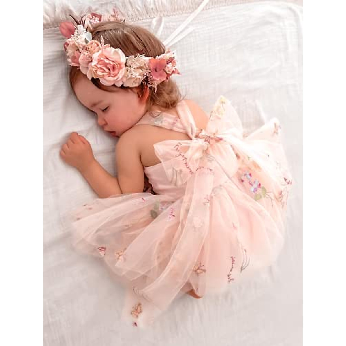 CREAIRY Baby Girl Princess Romper Dress Sleeveless Embroidered Lace Tulle Tutu Dress Bodysuit Jumpsuit Birthday Outfit (Pink, 6-12 Months)