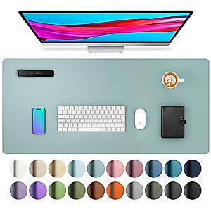 Leather Desk Pad Protector,Mouse Pad,Office Desk Mat, Non-Slip PU Leather Desk Blotter,Laptop Desk Pad,Waterproof Desk Writing Pad for Office and Home (Light Blue,31.5" x 15.7")