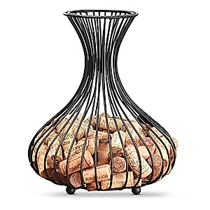 KOVOT Wine Cork Holder – Vase Shaped Cork Holder Cage – Solid Metal Construction – Rustic Décor – Wide Capacity – Hoard Memories – Wine Stopper Display for Wine Lovers – Dark Bronze