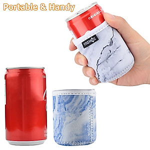 Cosmos 4 Pcs Soft Neoprene 7.5 Fl Oz Mini Can Sleeves Insulators Can Cooler Sleek Can Drink Covers Neoprene Can Sleeve Holder Beverage Insulator Cover for Energy Drink & Beer Cans