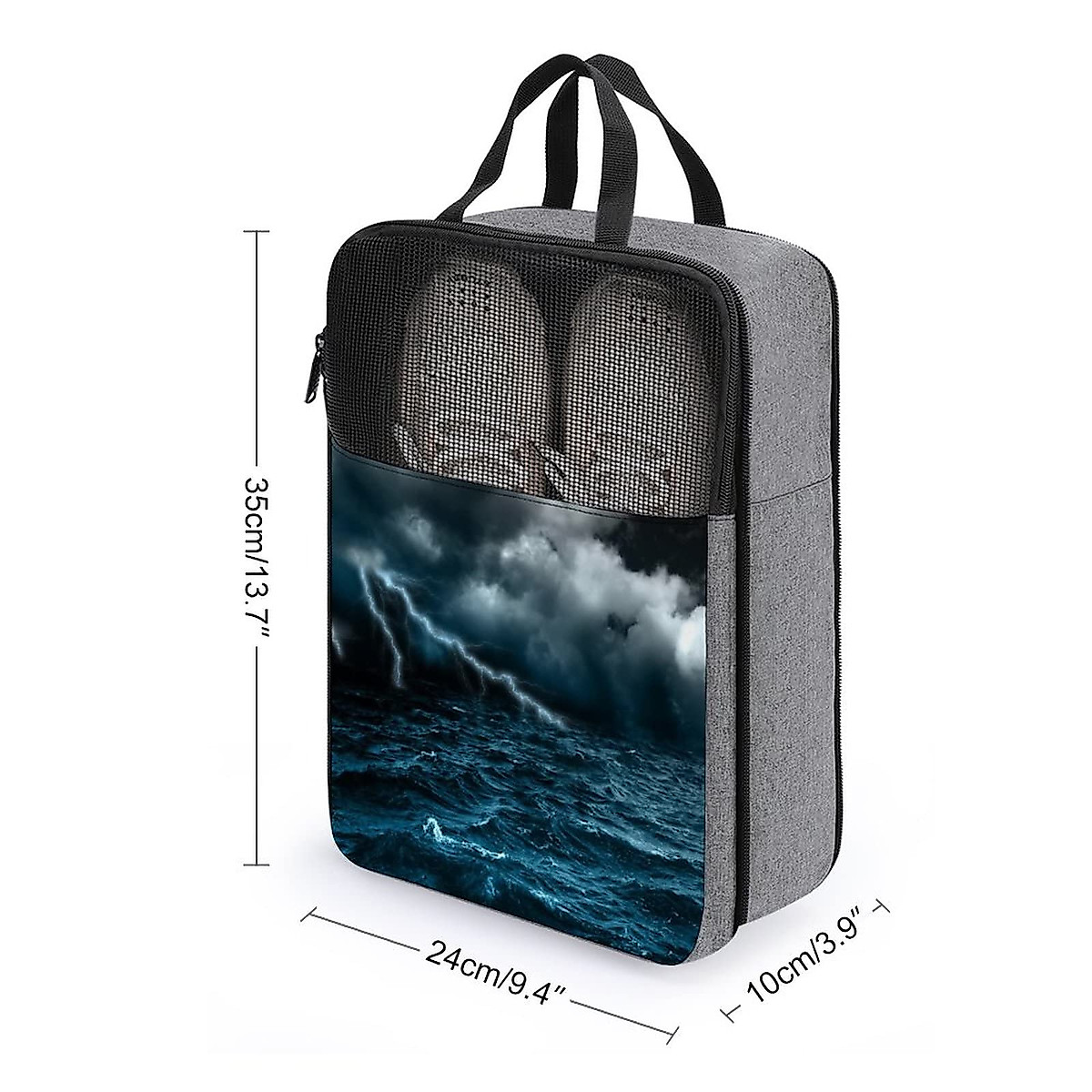Frcavbin Travel Shoe Bag Shoes Carrier with Handle and Zipper Foldable Shoe Puches Organizer for Home storage School starts (Storm Ocean)