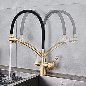 YJRIC Kitchen fau cet Uythner Kitchen Purification Flexible Rotated Kitchen Faucet Dual Spout Dual Handles Mixer Tap Hot and Cold Pure Water Mixer,Antique Bronze