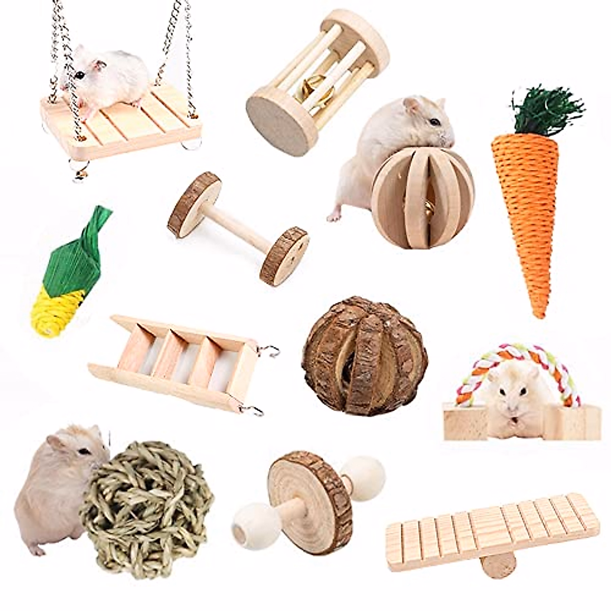 Bipily Hamster Chew Toys 12 Pack Natural Wooden Pet Toy Small Pets Teeth Care