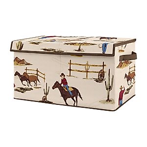 Sweet Jojo Designs Cowboy Wild West Boy Small Fabric Toy Bin Storage Box Chest For Baby Nursery or Kids Room - Tan and Red Western Southern Country