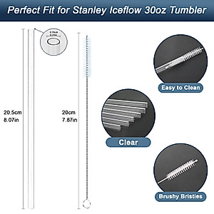Plastic Straws for Stanley Iceflow 30oz Tumbler,6 Pack Replacement Clear Straws with 2 PCS Straw Cleaner Brush, Reusable Straw for Stanley 30 oz Iceflow Flip Cup (Clear, for Stanley Iceflow 30oz)