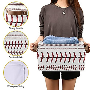 xigua Baseball Storage Basket Collapsible Toy Storage Bins Waterproof Canvas Storage Basket with Leather Handles for Home Closets Offices,Bedrooms,Kids Toy and Gift Baskets,1PCS