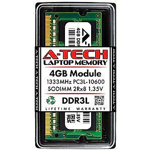 A-Tech 4GB DDR3/DDR3L 1333MHz PC3-10600 Laptop RAM SODIMM Module | 2Rx8 1.35V Non-ECC Unbuffered 204-Pin Memory Upgrade Stick