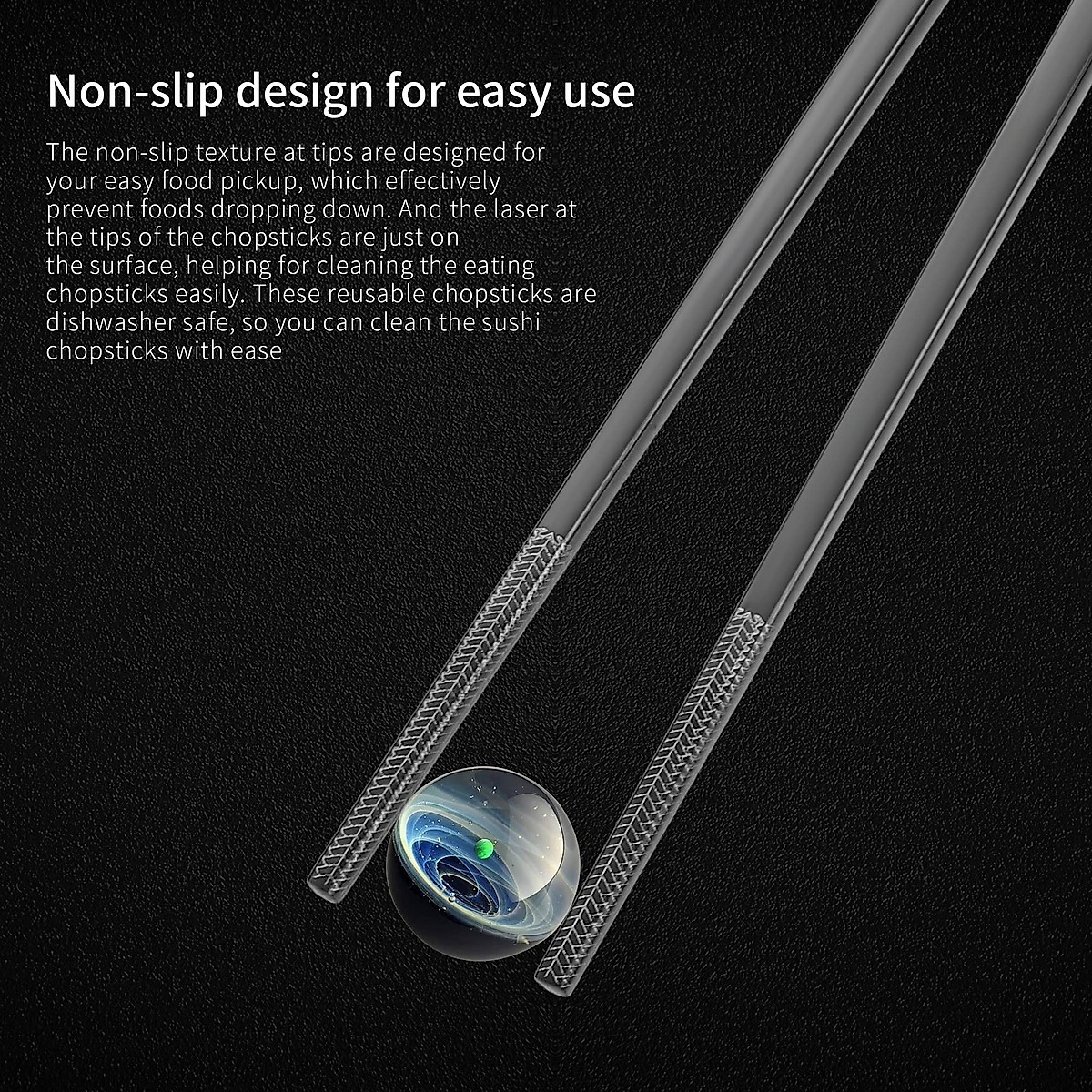 TK INFINITY- Stainless Steel Chopsticks and Chopstick Holder - Reusable Metal Chopsticks - Sushi Kit for Japanese food - Chopsticks with case and Great Couple Gift Set (S304,8.5in, Black colour)