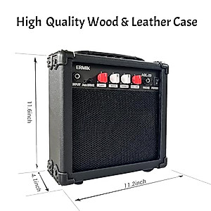 Ermik Electric Guitar Amp 20W Electric Guitar Amplifier Built in Speaker Headphone Jack Input and Aux JackDrive Button 4 Knobs Gain Bass Treble and Volume, Portable - Black (20W)