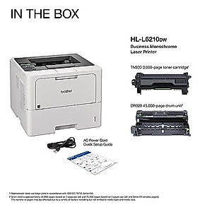 Brother HL-L6210DW Business Monochrome Laser Printer with Large Paper Capacity, Wireless and Gigabit Ethernet Networking, Low-Cost Printing, Advanced Security Features and Mobile Printing