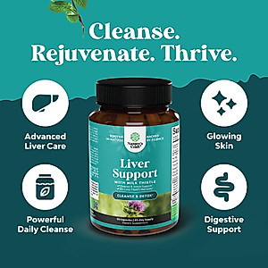 Liver Cleanse Detox & Repair Formula - Herbal Liver Support Supplement with Milk Thistle Turmeric Dandelion Root & Artichoke Extract for Liver Health - Silymarin Milk Thistle Liver Detox Capsules 90ct