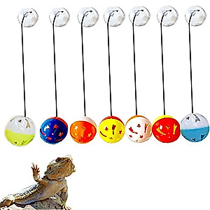 Koomduk 7 Pack Bearded Dragon Toys Reptile Lizard Toy Balls Bell with Suction Cups and Ropes Fit for Small Reptile Animals