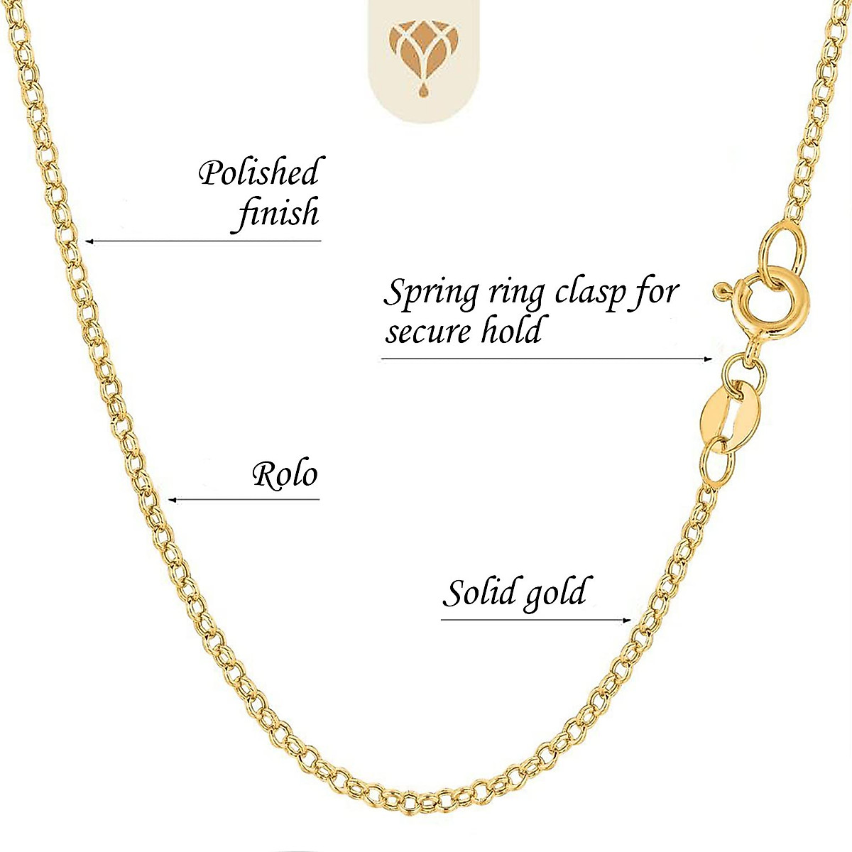 The Diamond Deal 14k SOLID Yellow or White Gold 2.3mm Shiny Diamond Cut Rolo Chain Necklace Or Bracelet for Pendants and Charms with Lobster-Claw Clasp Womens Chains Jewelry (20" And yellow-gold)