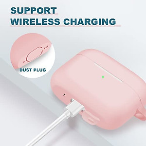 MOLOVA AirPods Pro 2nd/1st Case Cover with Keychain and Carabiner, Full Protective Silicone Skin Accessories for Women Men with Apple AirPods Pro 2nd/1st Charging Case,Front LED Visible,（Pink）