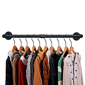 TLBTEK Industrial Pipe Clothes Rack,Black Iron Bathroom Kitchen Towel Bar,Vintage Farmhouse DIY Wall Mounted Pot Bar Rack, Detachable Kitchen Utensils Hanger (31.5 Inch)