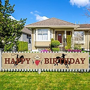 Labakita Lager Western Cowboy Happy Birthday Banner, Cowboy Theme Birthday Banner, Western Cowboy Birthday Party Decorations for Boy/Men