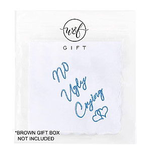 W&F GIFT Bridesmaid Gift For Wedding Handkerchief | No Ugly Crying Embroidered Handkerchief | Wedding Day Bride Gift – 6 Pack