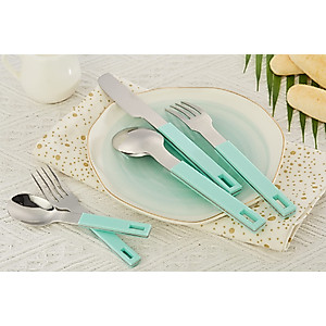 ANNOVA Silverware Set 20 Pieces Stainless Steel Cutlery Color Block Handle Modern Style Flatware - 4 x Dinner Knife; 4 x Dinner Fork; 4 x Salad fork; 4 x Dinner Spoon; 4 x Dessert Spoon (Turquoise)
