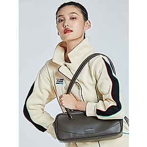 Amazing Song Shoulder Bag for Women, Top Handle Tote Designer Handbag Boston Satchel, Genuine Leather, Smiley Pillow Bag Matcha Chocolate