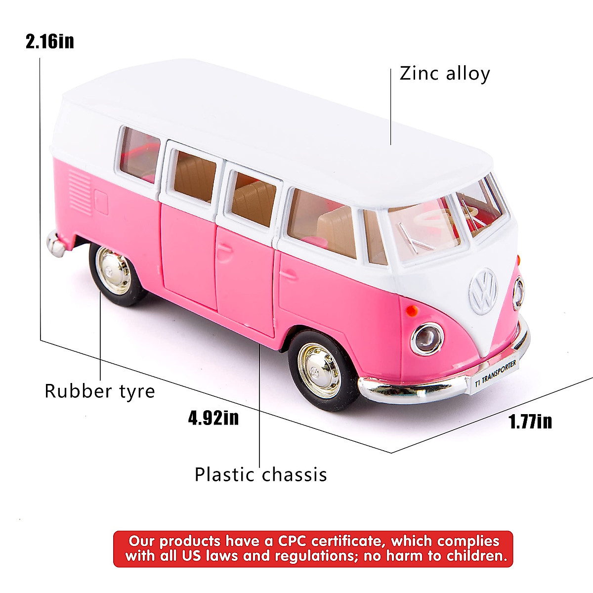TGRCM-CZ 1/36 Scale Bus Casting Car Model, Zinc Alloy Toy Car for Kids, Pull Back Vehicles Toy Truck for Toddlers Kids Boys Girls Gift (Pink)