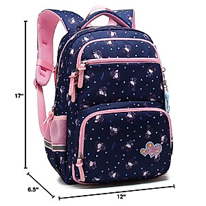 Kids Girls School Backpack with Chest Strap Princess Cute Big Elementary Bookbag (Medium, Royalblue)